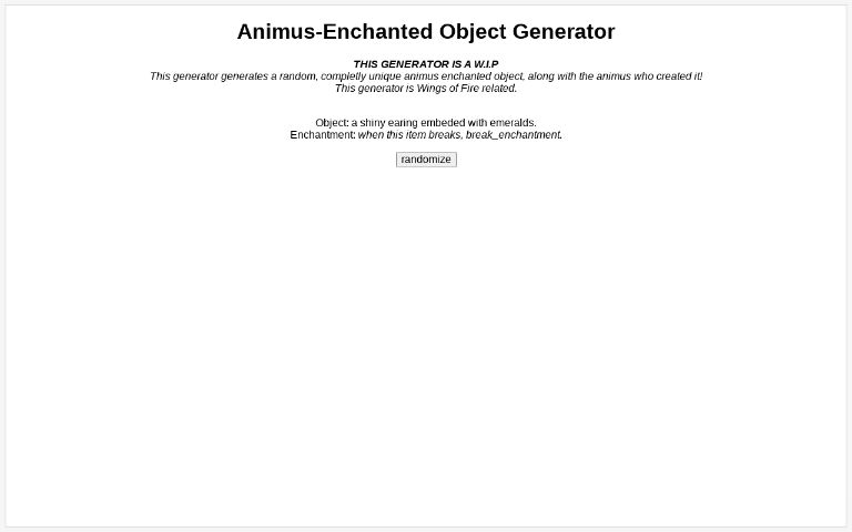 Animus-Enchanted Object Generator
