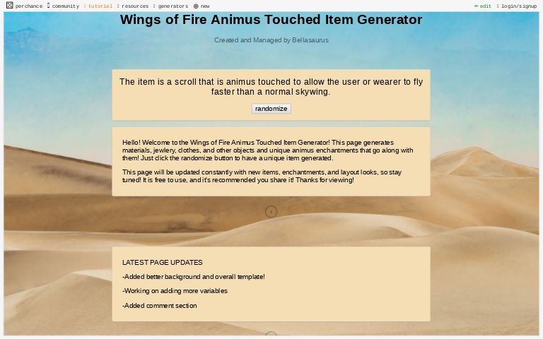 Wings of Fire Animus Touched Item Generator