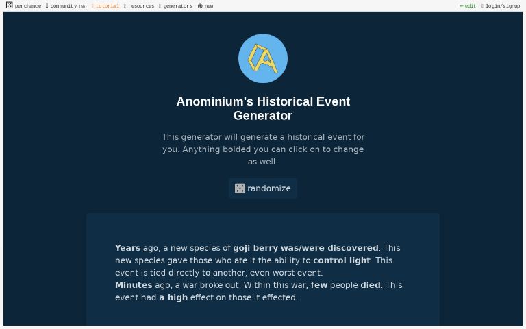 Anominium's Historical Event Generator
