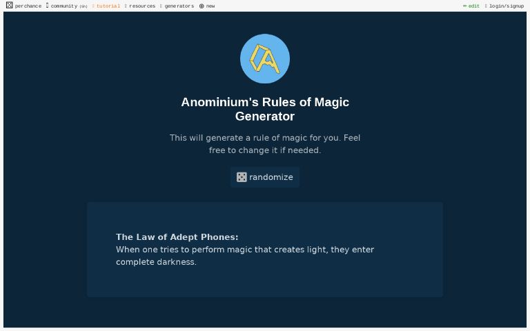 Anominium's Rules of Magic Generator