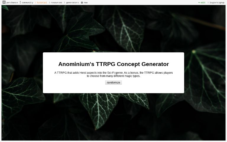 Anominium's TTRPG Concept Generator