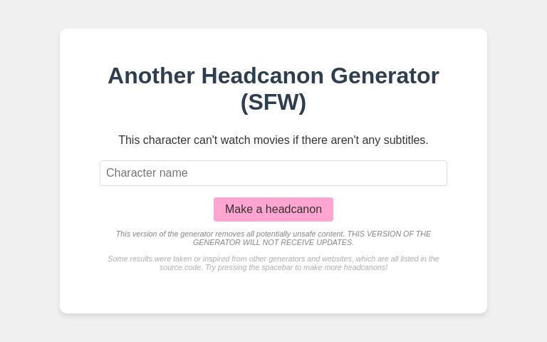 Another Headcanon Generator (SFW)