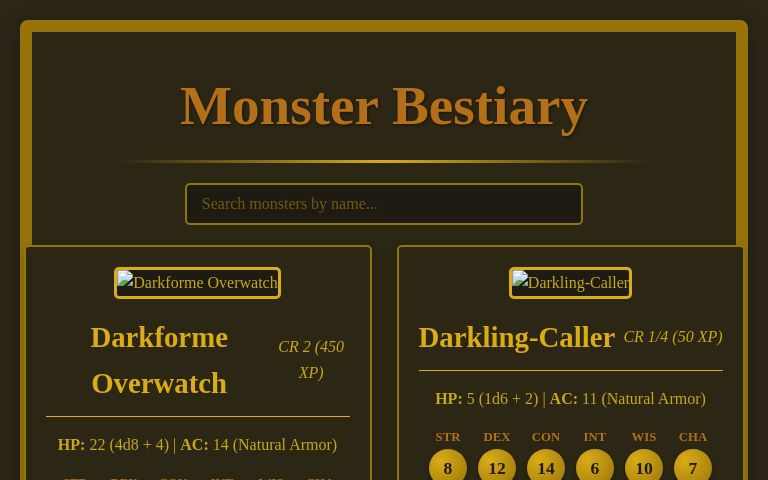 Monster Bestiary ― Perchance Generator