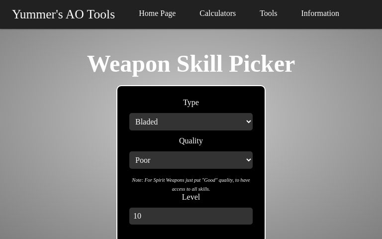 Weapon Skill Picker ― Perchance Generator