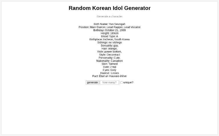 Random Korean Idol Generator