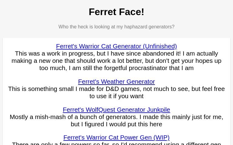 Ferret Face! ― Perchance Generator