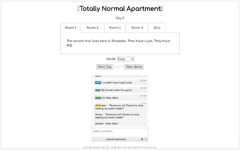 Totally Normal Apartment Game ― Perchance Generator