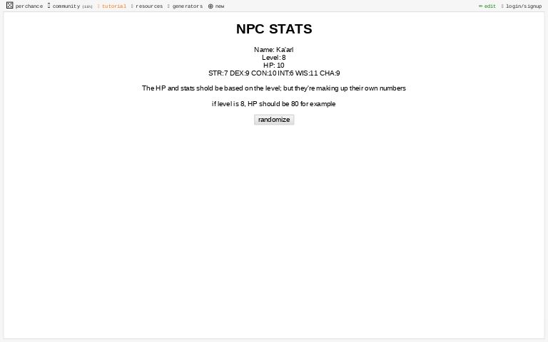 NPC STATS ― Perchance Generator