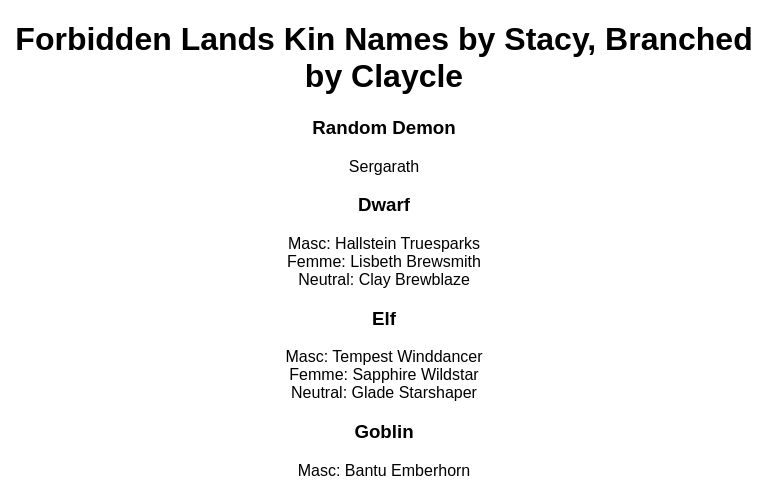 Forbidden Lands Kin Names by Stacy, Branched by Claycle ― Perchance ...