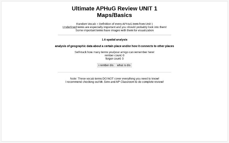 Ultimate APHuG Review UNIT 1Maps/Basics ― Perchance Generator