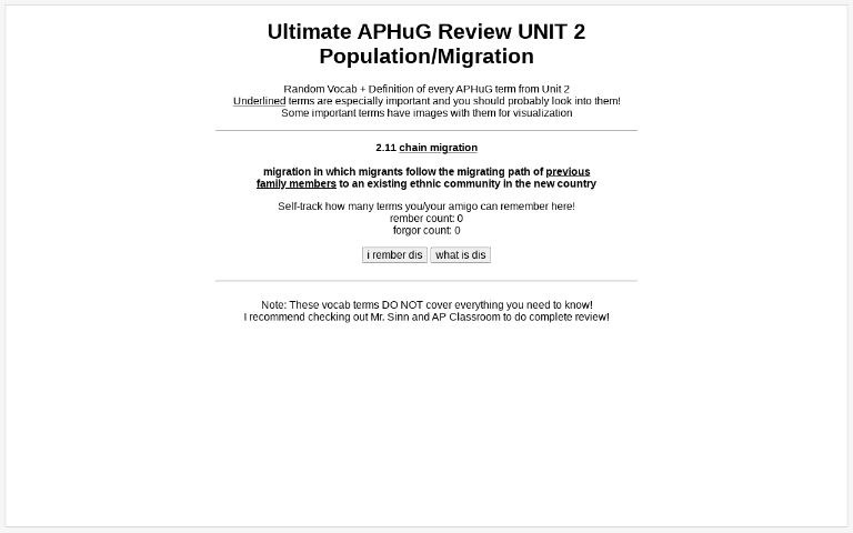 Ultimate APHuG Review UNIT 2Population/Migration ― Perchance Generator