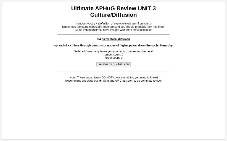 Ultimate APHuG Review UNIT 3Culture/Diffusion ― Perchance Generator