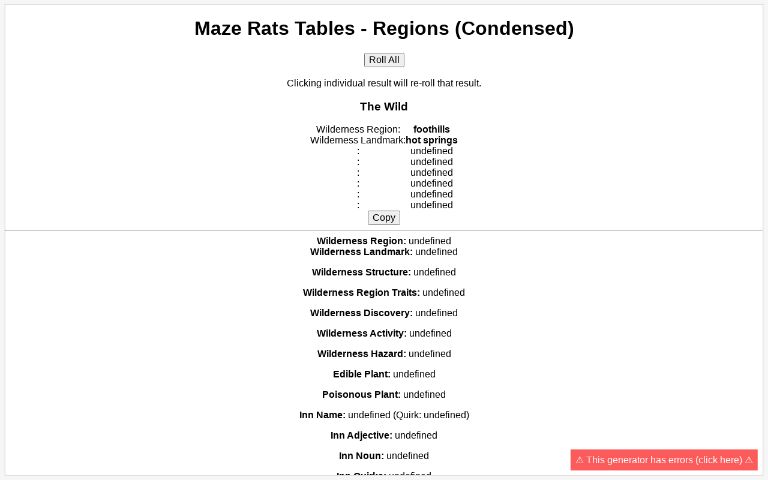 Maze Rats Tables - Regions (Condensed) ― Perchance Generator
