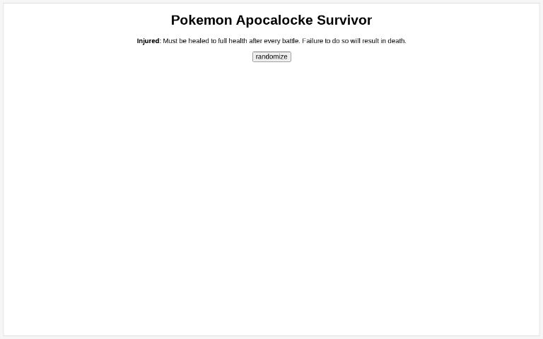 Pokemon Apocalocke Survivor ― Perchance Generator