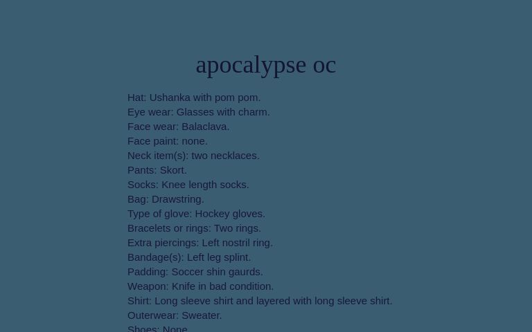 apocalypse oc ― Perchance Generator