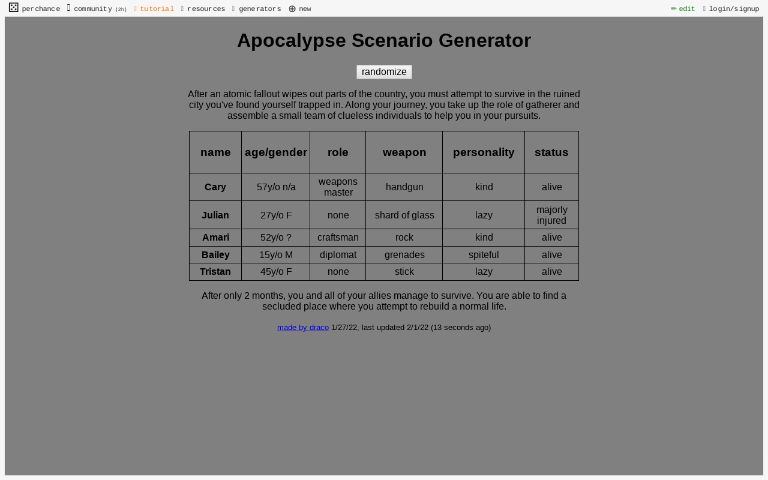 Apocalypse Scenario Generator