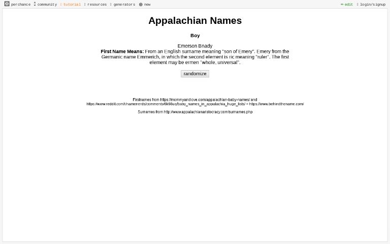 Appalachian Names ― Perchance Generator