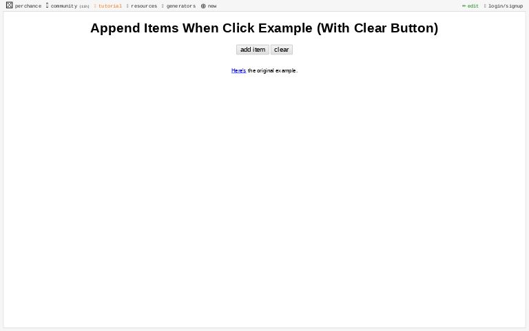 Append Items When Click Example (With Clear Button) ― Perchance Generator