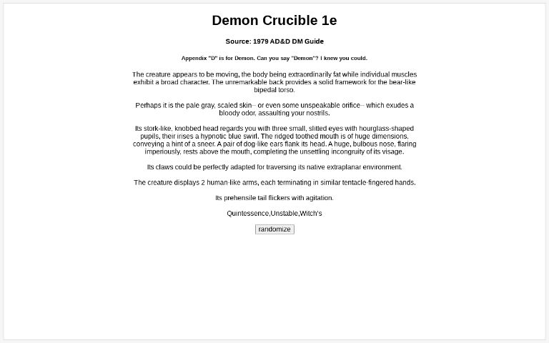 Demon Crucible 1e ― Perchance Generator