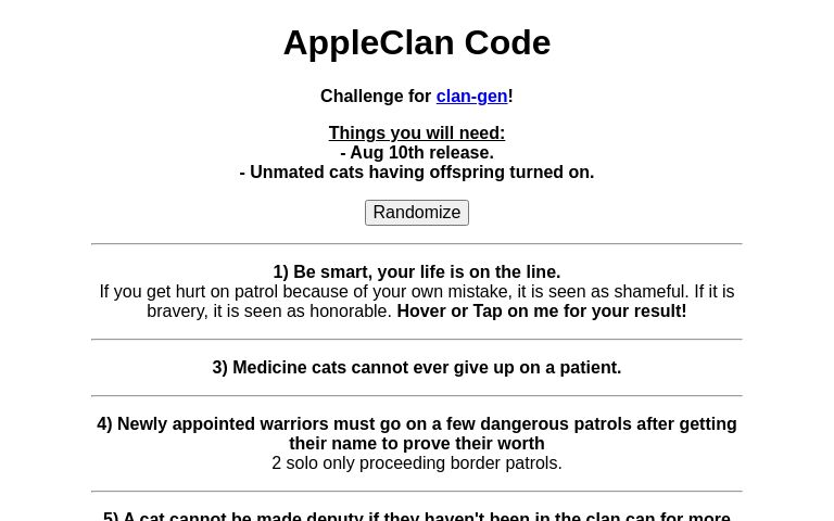 AppleClan Code ― Perchance Generator