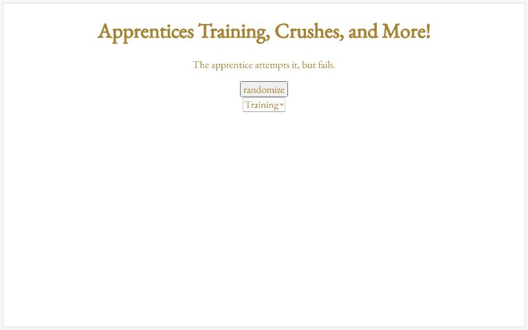 Apprentices Training, Crushes, and More! ― Perchance Generator