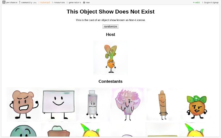 This Object Show Does Not Exist ― Perchance Generator