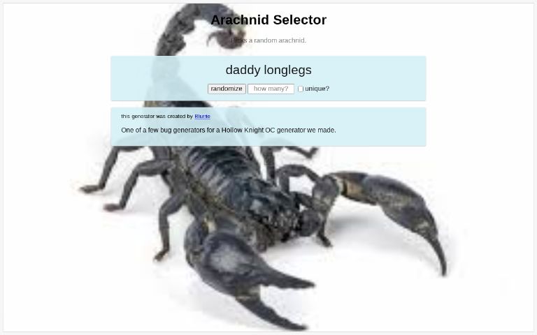 Arachnid Selector ― Perchance Generator