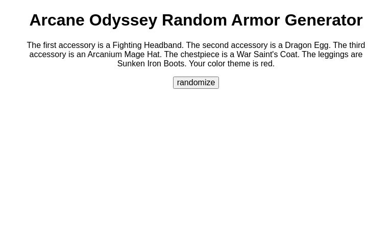 Arcane Odyssey Random Armor Generator