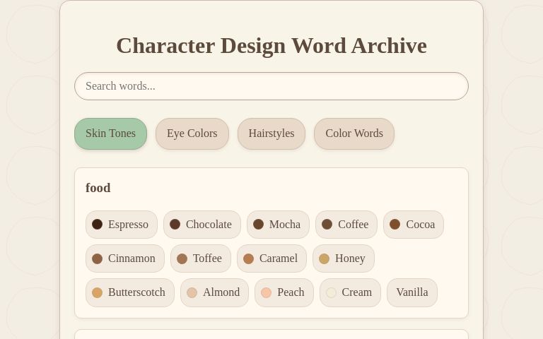 Character Design Word Archive ― Perchance Generator