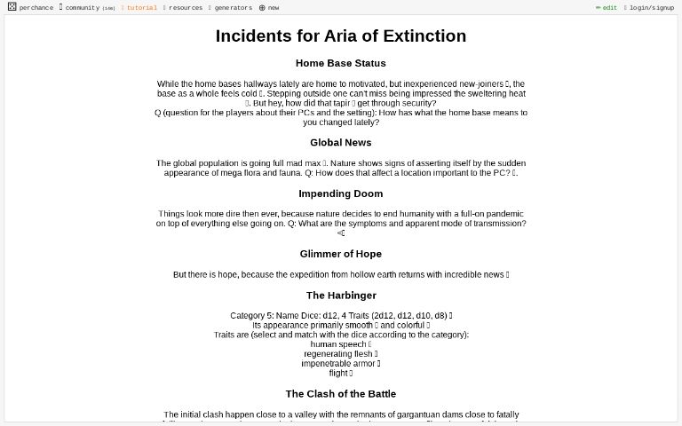 Incidents for Aria of Extinction ― Perchance Generator