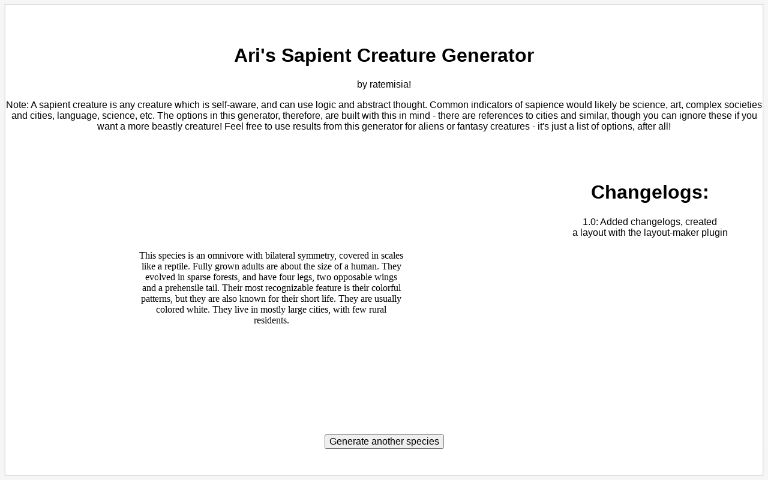 Ari's Sapient Creature Generator