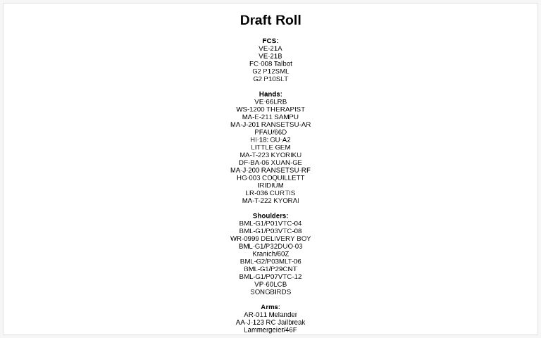 Draft Pack ― Perchance Generator