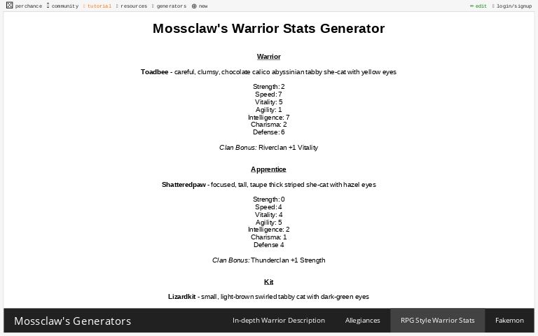 Mossclaw's Warrior Stats Generator