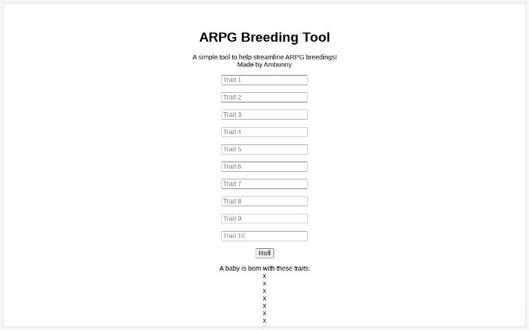 ARPG Breeding Tool ― Perchance Generator