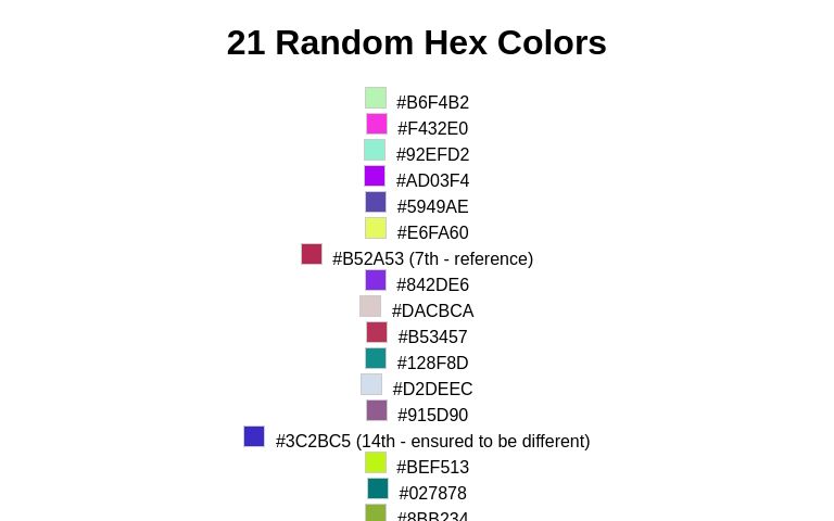 21 Random Hex Colors ― Perchance Generator