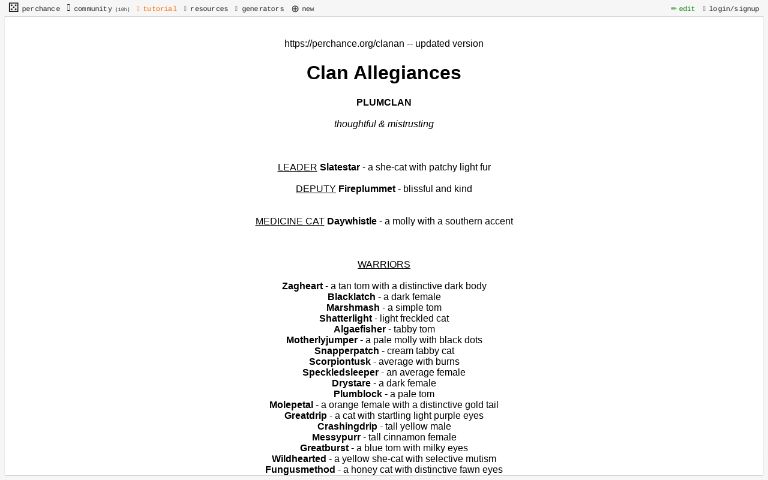 Clan Allegiances ― Perchance Generator