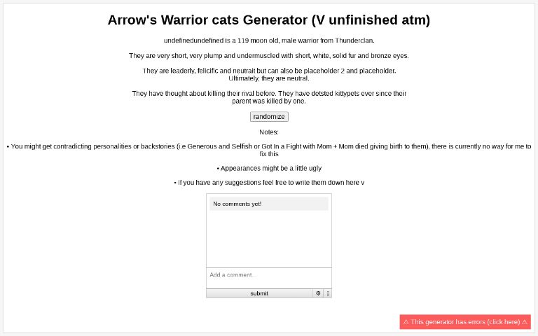 Arrow's Warrior cats Generator (V unfinished atm)
