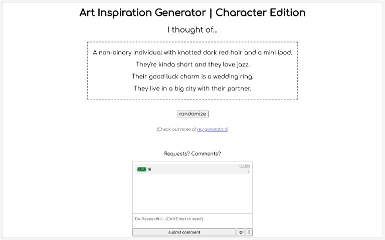 Art Inspiration Generator | Character Edition