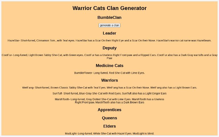 Warrior Cats Clan Generator