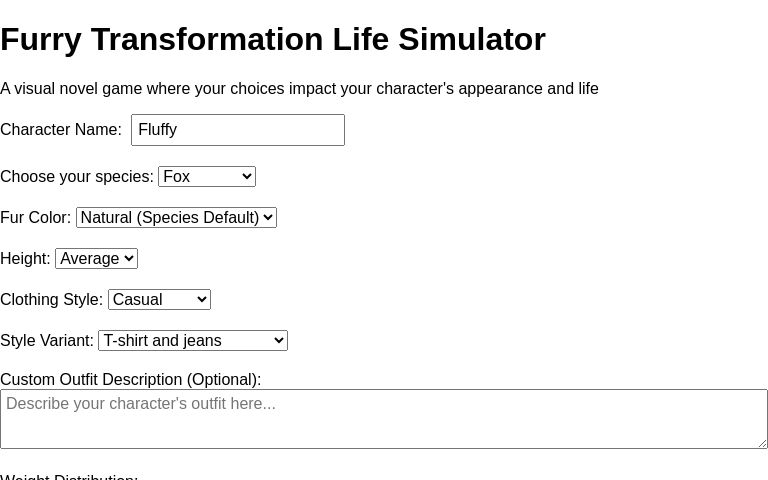 Furry Transformation Life Simulator ― Perchance Generator