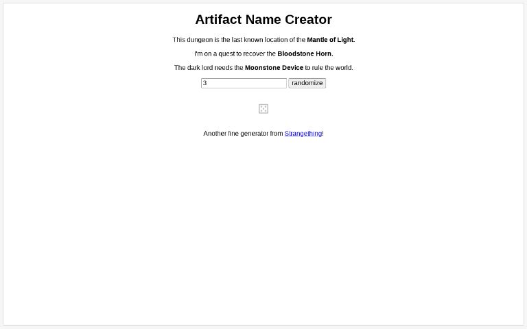 Artifact Name Creator ― Perchance Generator