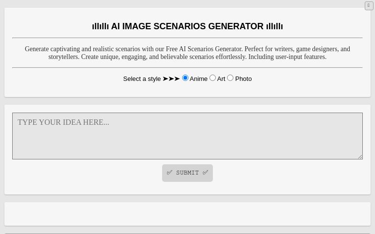 Free AI IMAGE Scenarios Generator (by ArtifexImaginum)