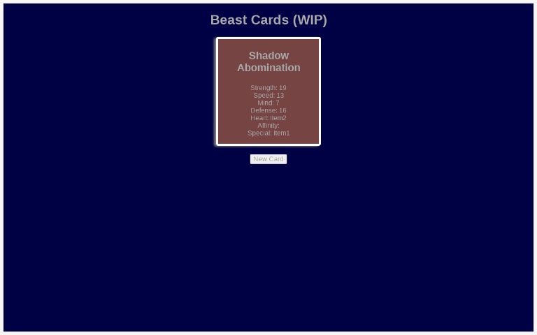 Artifice Beast Cards ― Perchance Generator