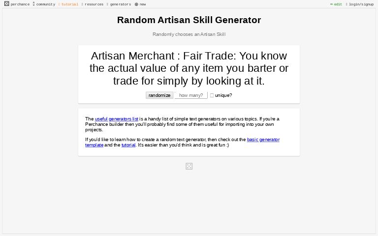 Random Artisan Skill Generator