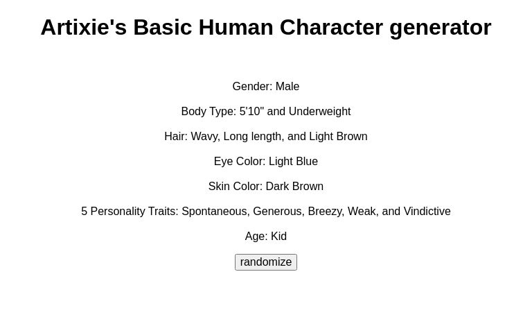 Artixie's Basic Human Character generator