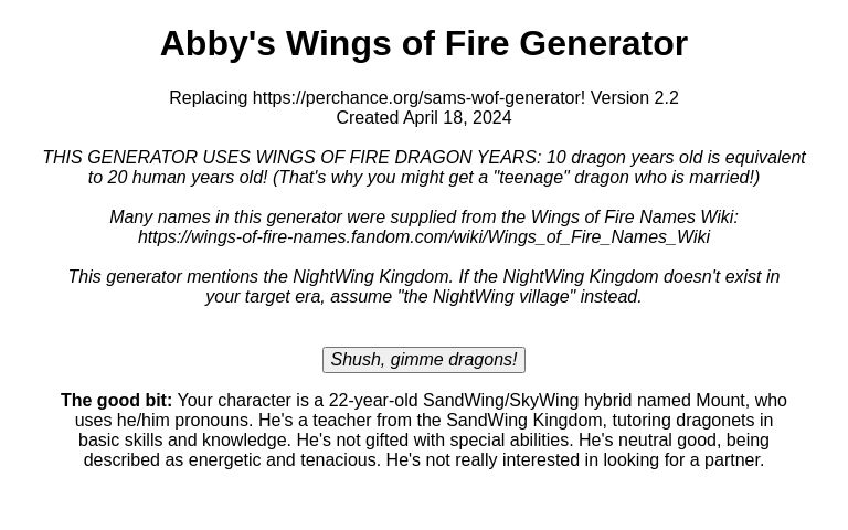 Abby's Wings of Fire Generator