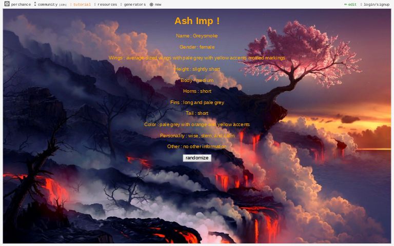 Ash Imp ! ― Perchance Generator