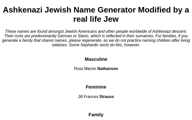 Ashkenazi Jewish Name Generator Modified by a real life Jew