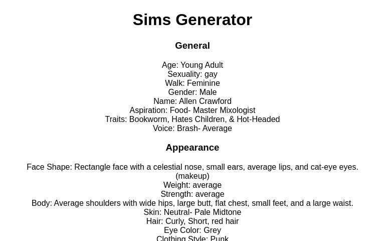 Sims Generator