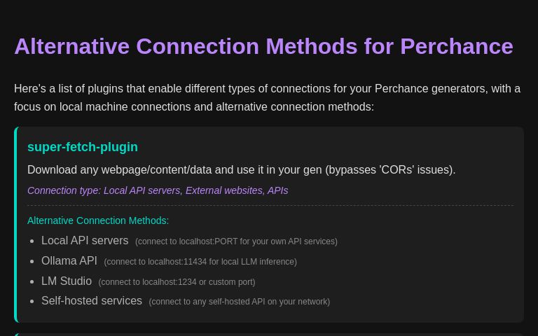 Alternative Connection Methods for Perchance ― Perchance Generator